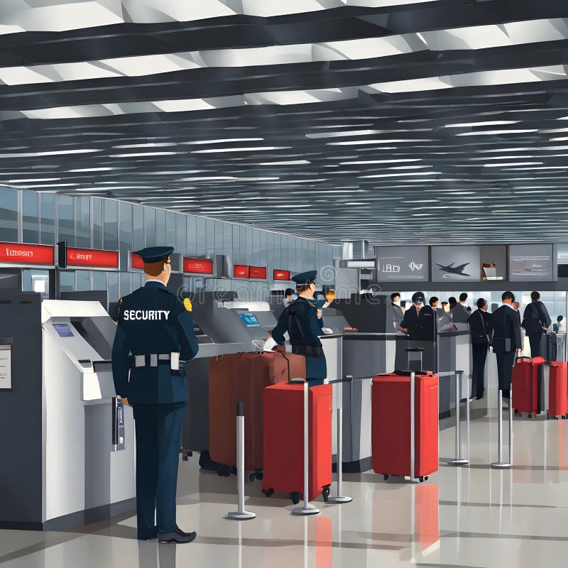 Airport Security Check with Check-in, Ai-generatet Stock Illustration ...