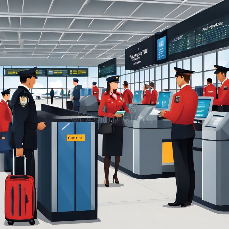 Airport Security Check with Check-in, Ai-generatet Stock Illustration ...