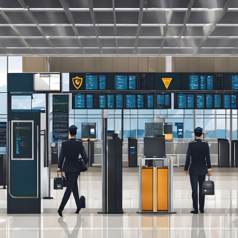 Airport Security Check with Check-in, Ai-generatet Stock Illustration ...