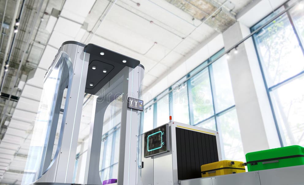 Airport Security Checkpoint with Security Gates and Scanner Machine ...