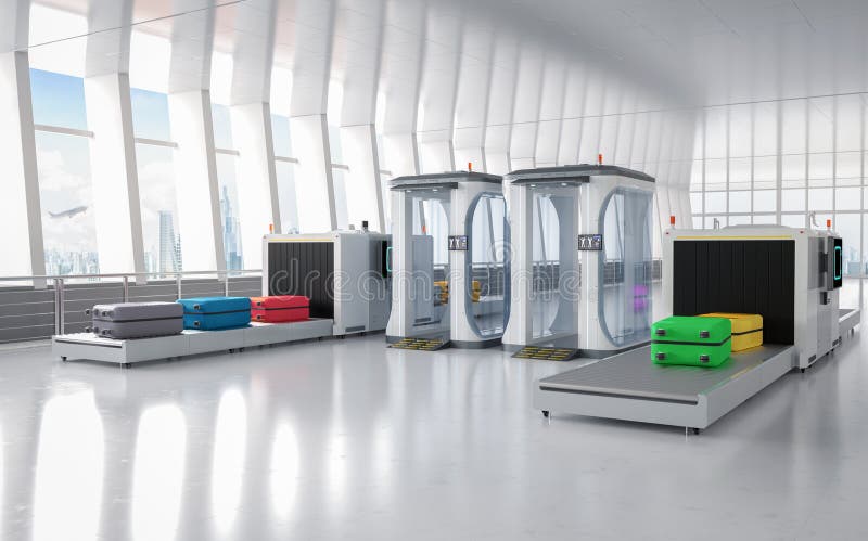 Airport Security Checkpoint with Security Gates and Scanner Machine ...