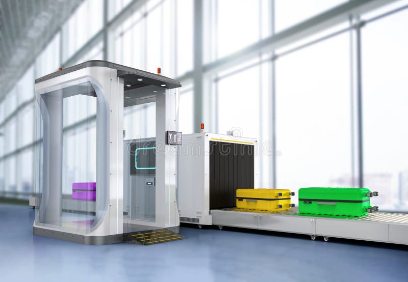 Airport Security Checkpoint with Security Gates and Scanner Machine ...