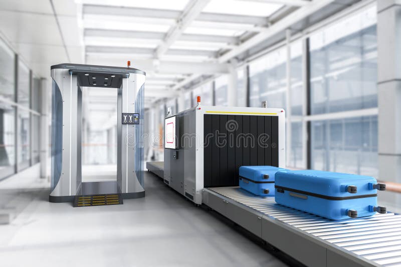 Airport Security Checkpoint with Security Gates and Scanner Machine ...