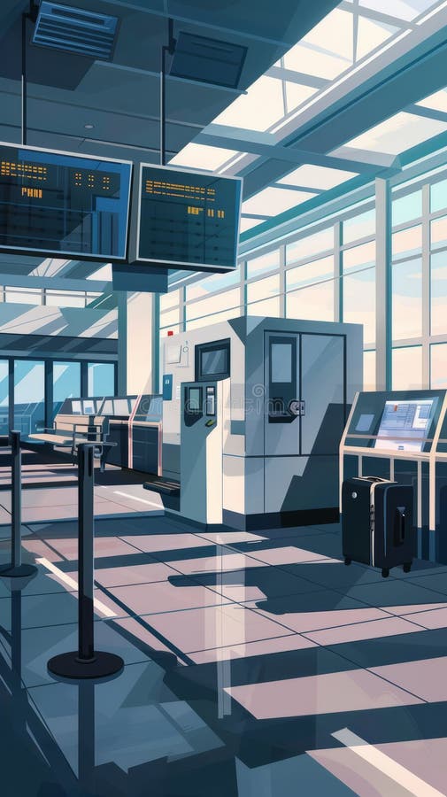 Airport Security Checkpoint with X-Ray Scanner Machine and Luggages ...