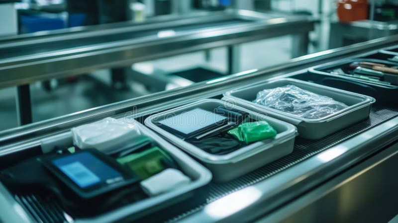 Airport Security Scanning Process Personal Items Conveyor Belt Stock ...