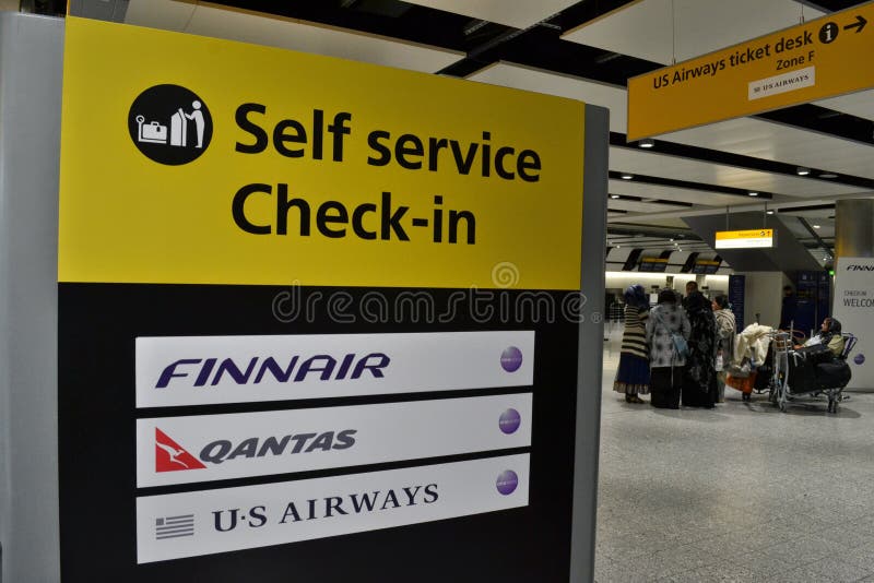 Airport Self Service Check in Sign Editorial Image - Image of heathrow ...