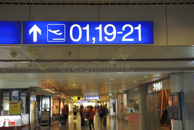 Airport Signs with Gate Numbers To Boarding Stock Photo - Image of ...