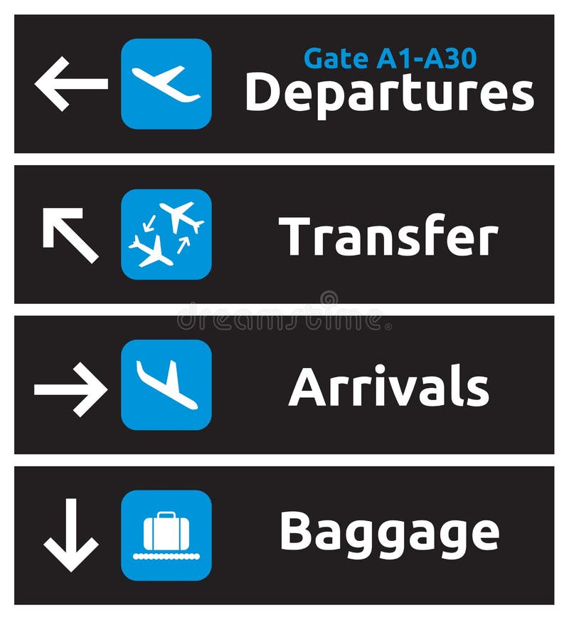 Set of Airport Signs and Symbols on Blue Stock Vector - Illustration of ...