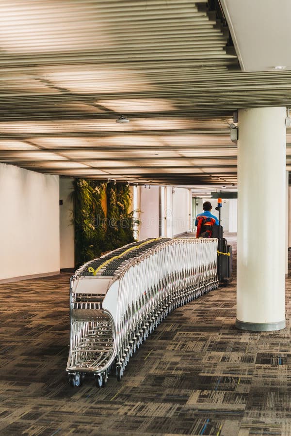Airport Staff Pulling a Ramp Up with a Vehicle Baggage Car. Stock Image ...