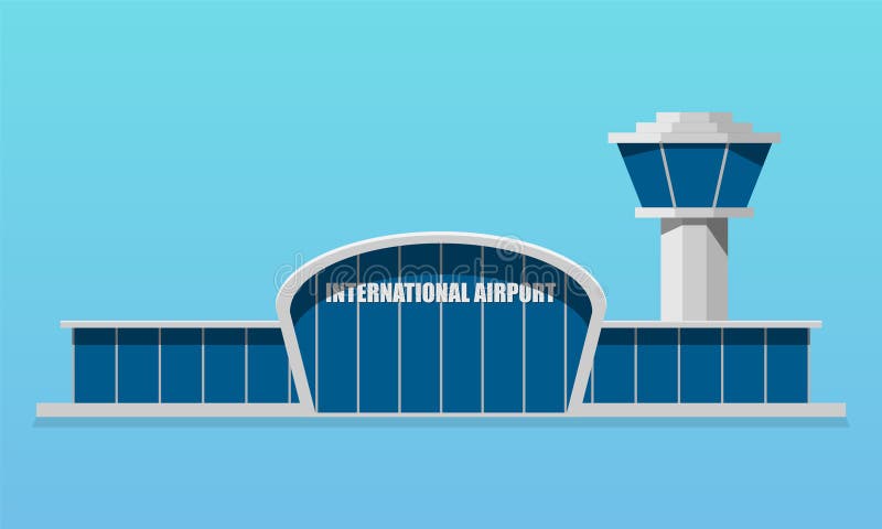Airport Terminal with Air Trafiic Control Tower Flat Style, Vector ...