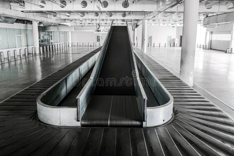 Airport Terminal Baggage Carousel. Baggage Conveyor Belt in Empty ...
