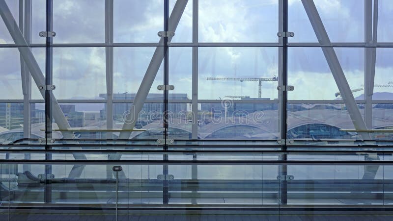 Airport Terminal Building with Big Windows and Lateral Elevator Stock ...