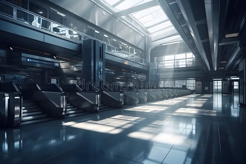 Airport Terminal Escalator. Neural Network AI Generated Stock Image ...