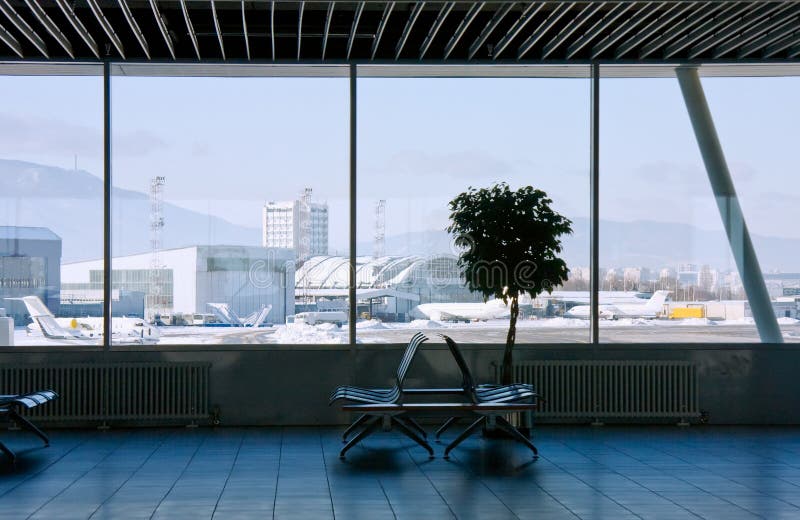Airport Terminal Waiting Area Stock Image - Image of blue, contemporary ...