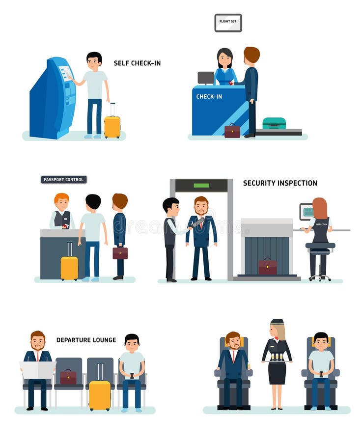Airport Terminals Set with Charts and Other Elements. Stock Vector ...