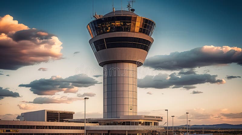 Airport Tower Control. Generative AI Stock Illustration - Illustration ...