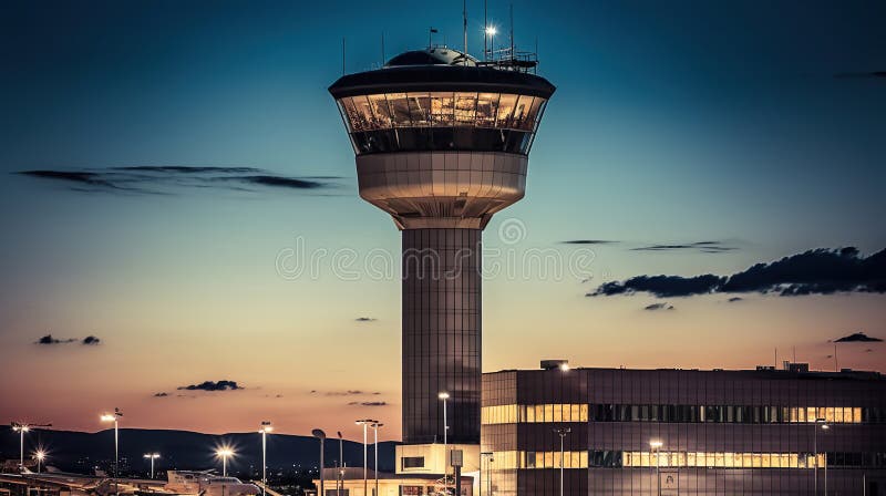 Airport Tower Control. Generative AI Stock Illustration - Illustration ...