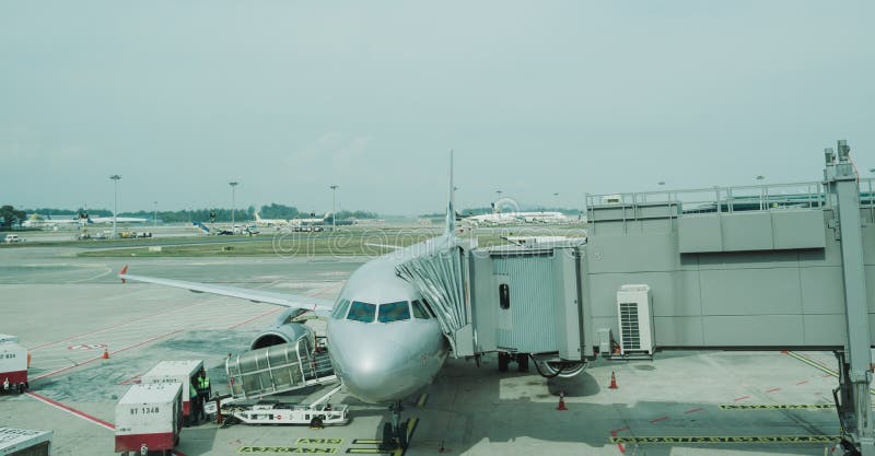 Airport View with Airplanes and Service Vehicles . Stock Image - Image ...