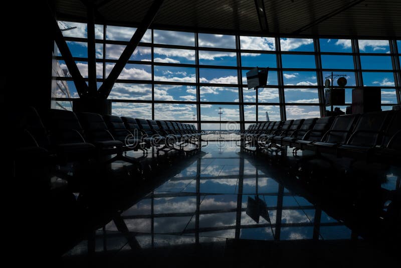 Airport Waiting Area , Seats and Outside the Window Scene Stock Photo ...