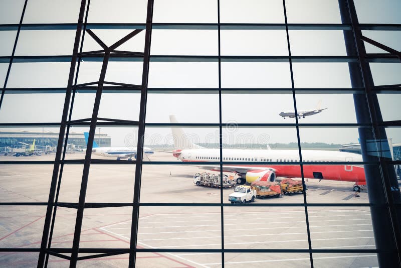 Airport window scene stock image. Image of scene, terminal - 96442631