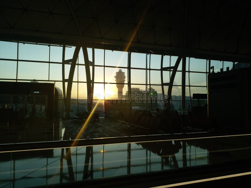 Airport Window with Sunset Sunrise Stock Image - Image of gate, outdoor ...