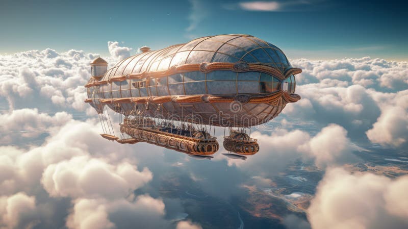 Airship Above the Clouds. Generative AI Stock Illustration ...