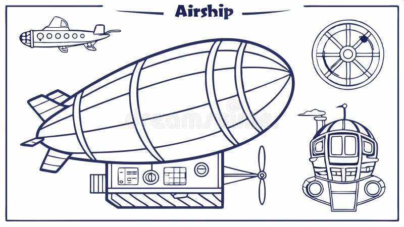 Airship Blueprint Design, Vintage Aircraft Tech, Vector Design ...