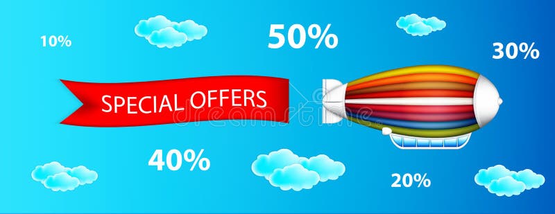 Dirigible with Ribbon for Message. Airship or Zeppelin with Banner ...