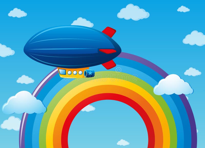 Airship Flying Over the Rainbow Stock Illustration - Illustration of ...