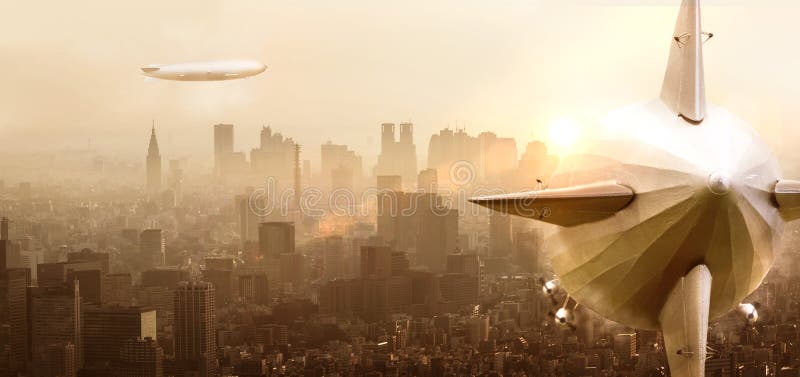 Airship over a city stock image. Image of dirigible, fantasy - 90650531