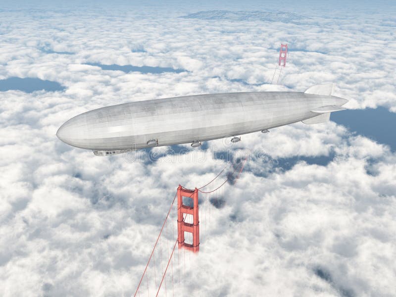 Airship Over the Golden Gate Bridge Stock Illustration - Illustration ...