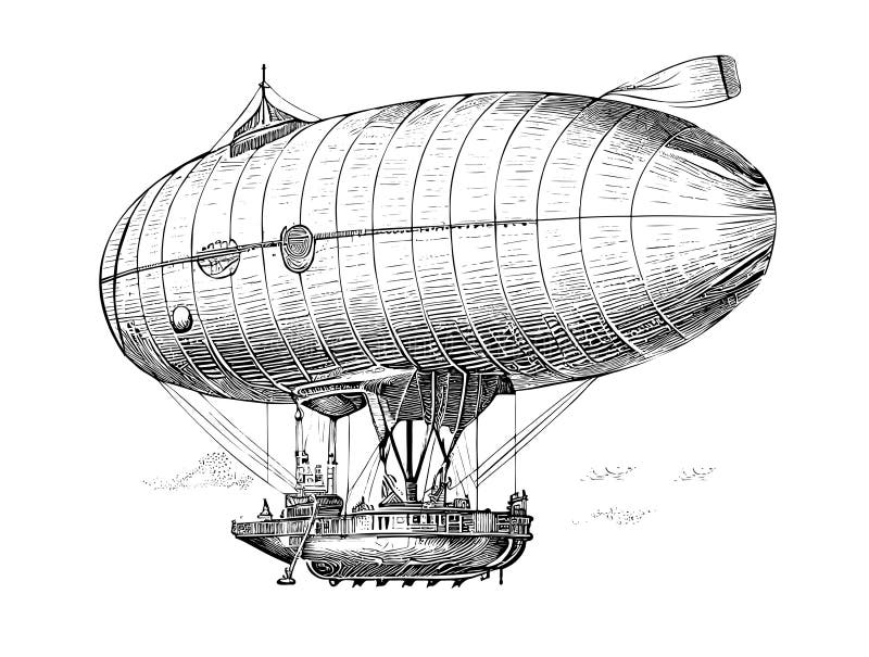 Airship Retro Sketch Hand Drawn in Doodle Style Stock Vector ...