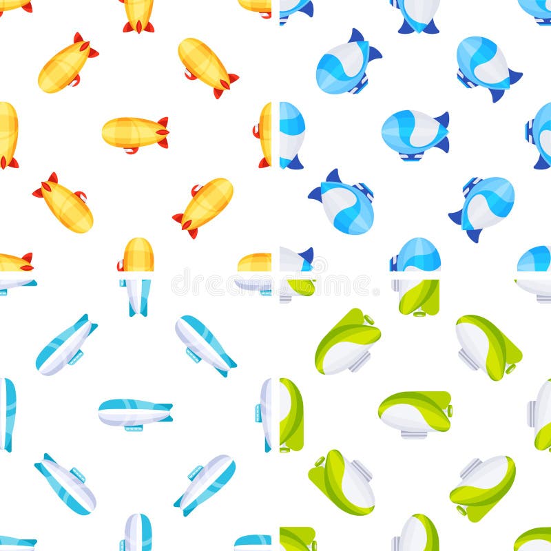 Airship Seamless Pattern Repeating Background Tile with Colorful Blimps ...