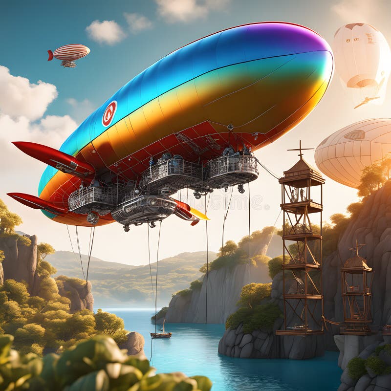 Airship at Sky, AI-Generatet Stock Illustration - Illustration of float ...