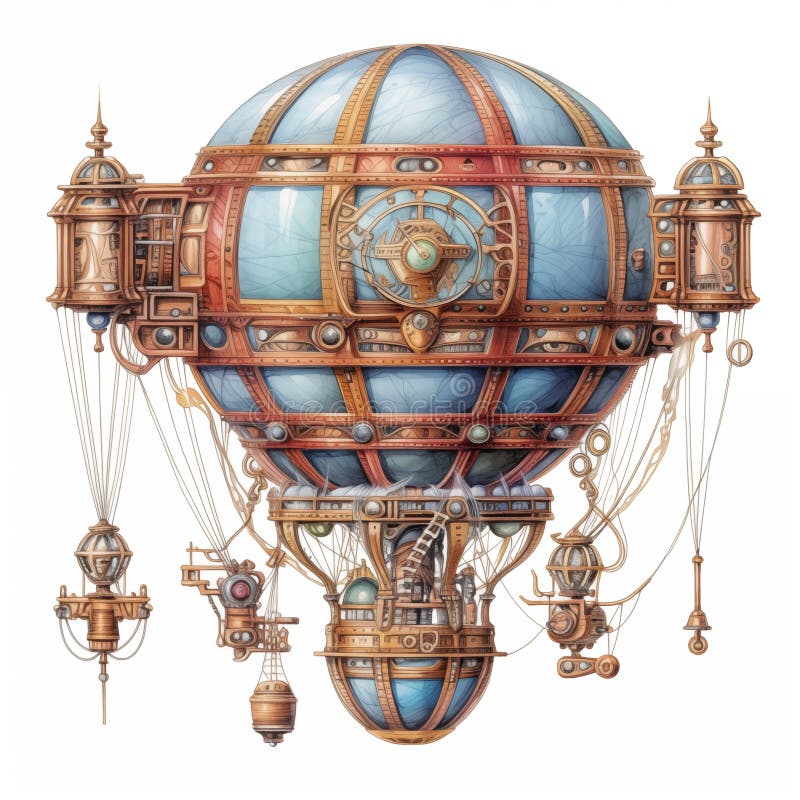 Airship Steampunk Retro. Air Balloon Illustration Stock Illustration ...