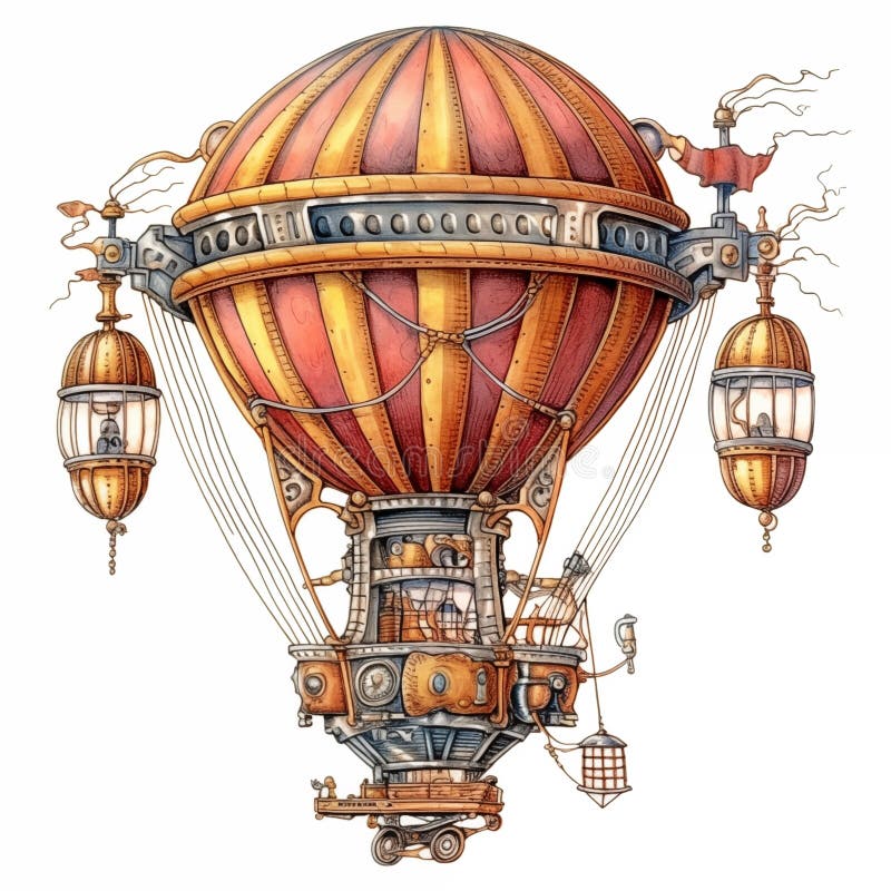 Airship Steampunk Retro. Air Balloon Illustration Stock Illustration ...