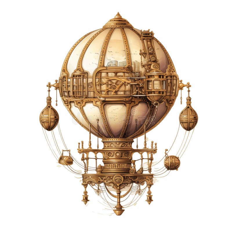 Airship Steampunk Retro. Air Balloon Illustration. Stock Image - Image ...