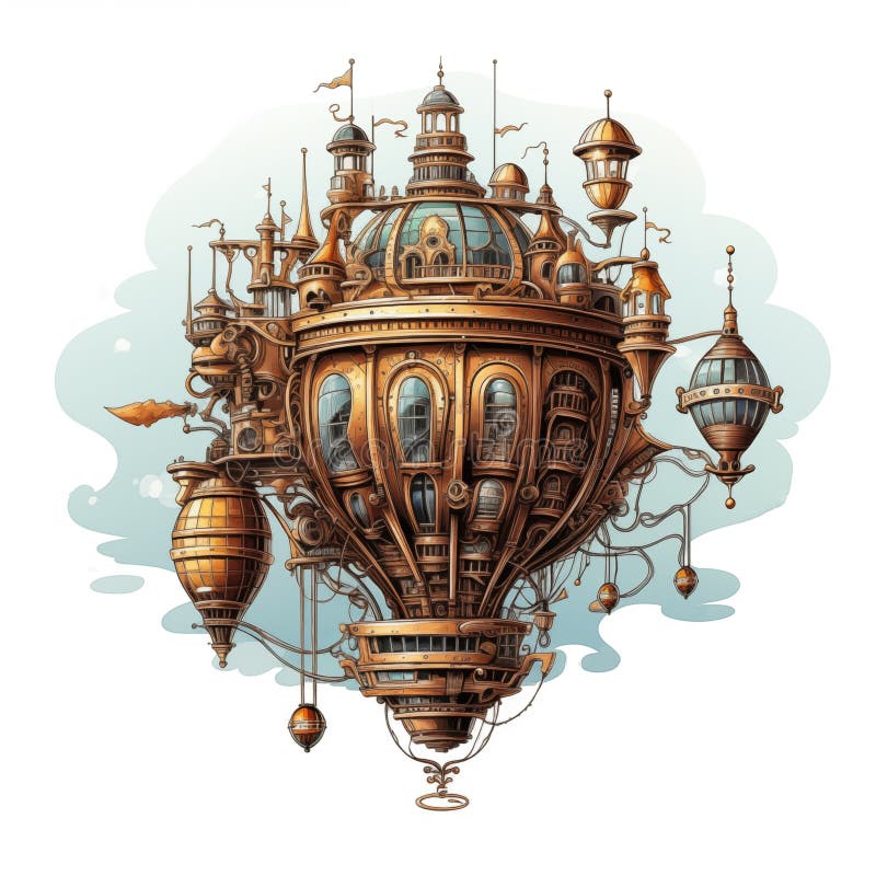 Airship Steampunk Retro. Air Balloon Illustration. Stock Image - Image ...