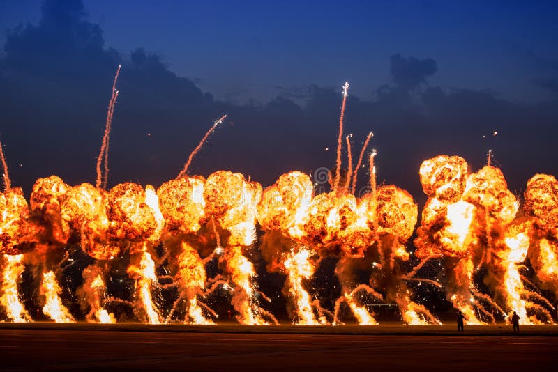 Airshow Demonstrations with High Explosive Fire Blasts Stock Photo ...