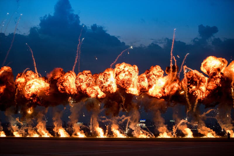 Airshow Demonstrations with High Explosive Fire Blasts Stock Photo ...