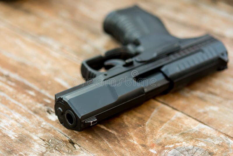 Gun stock photo. Image of wood, airsoft, table, black - 105141824