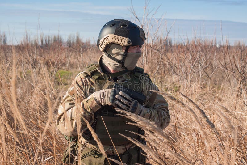 Airsoft Soldier Training in Fields with Rifle Stock Image - Image of ...