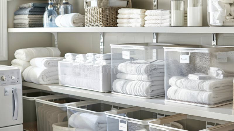 An Airy and Clutterfree Laundry Room with Neatly Stacked and Labeled ...