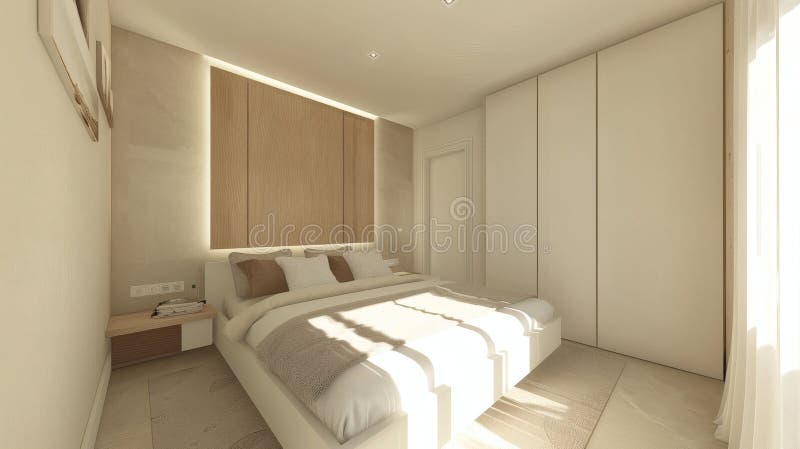 Airy Minimalist Bedroom Featuring a Neutral Color Palette, Uncluttered ...