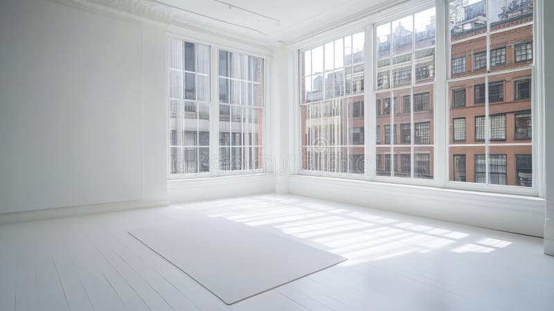 Airy Studio with Big Windows Stock Photo - Image of hardwood, space ...