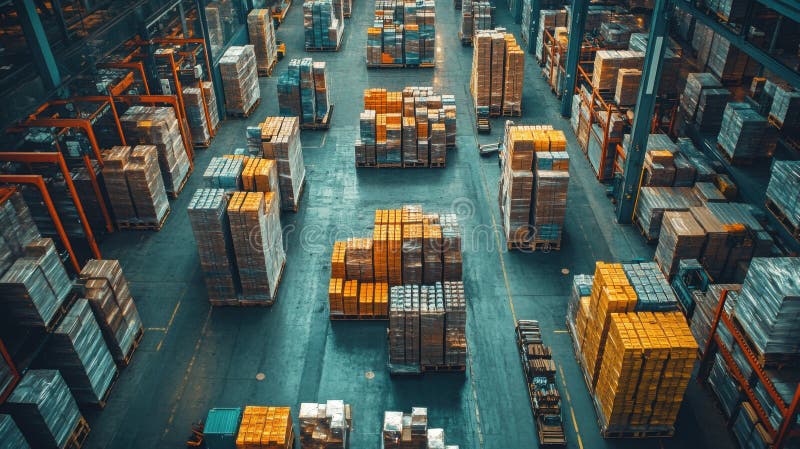 Aisle of Forklift Pallet Stack in Large Industrial Warehouse Logistics ...
