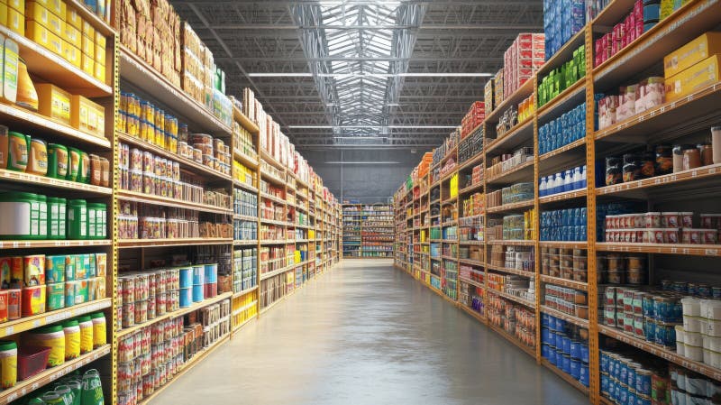 Aisle of a Grocery Store with Rows of Canned Goods and Other Products ...