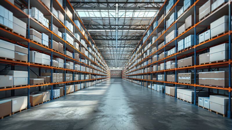 Aisle in a Large Warehouse.AI Generated Image Stock Photo - Image of ...