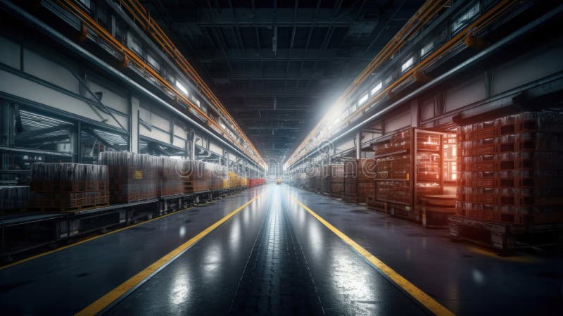 Aisle & Modern Factory with Machinery in Production Line Stock Image ...