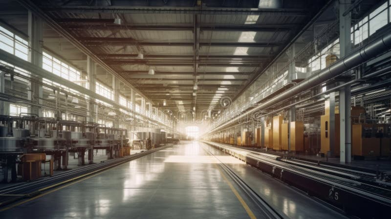 Aisle & Modern Factory with Machinery in Production Line Stock Photo ...